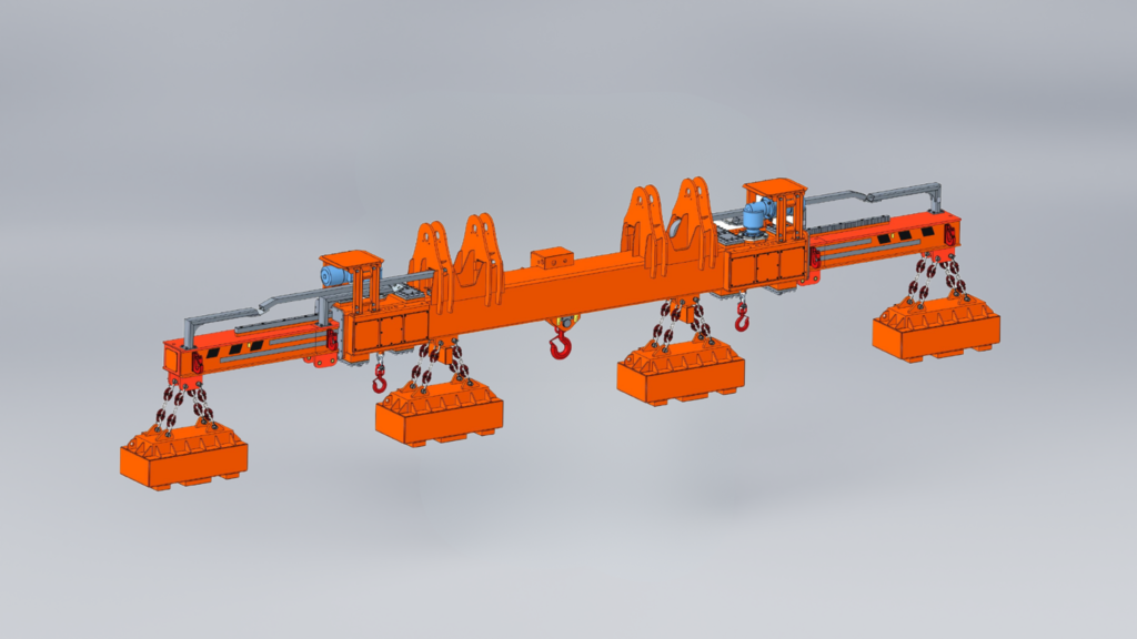 Extendable lifting beam with electromagnets – Lenoir-Mec